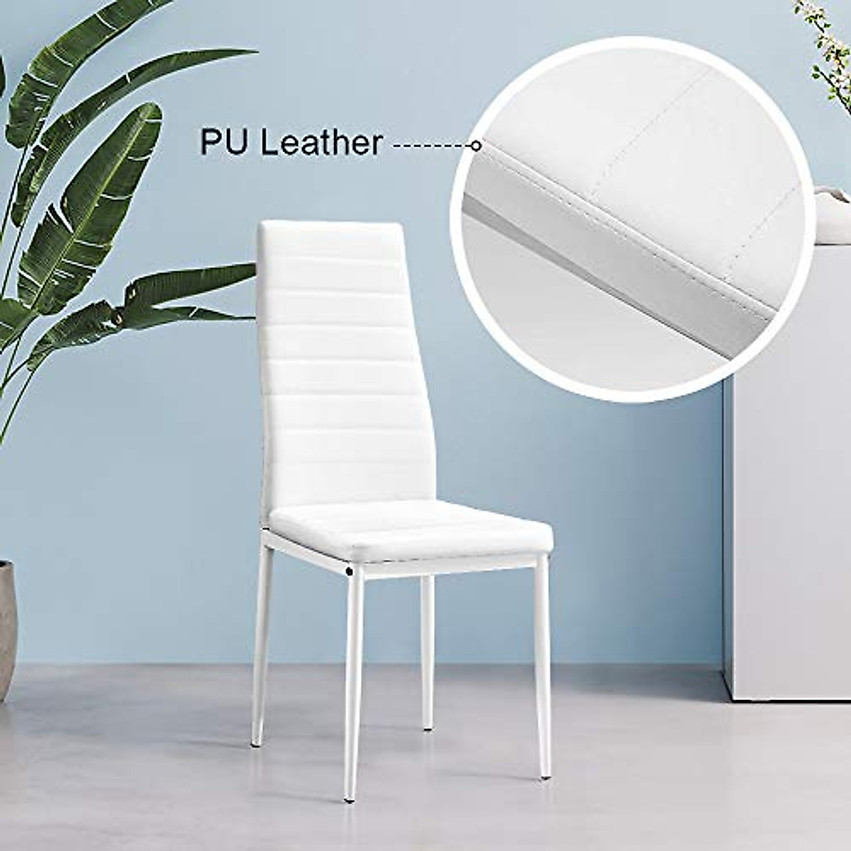 Dining Table with Chairs Set,4HOMART YVONNE&F.L.A.M. 5PCS Round Glass Table Set Modern Tempered Glass Top Table with 4 PU Leather Chairs Dining Room Furniture