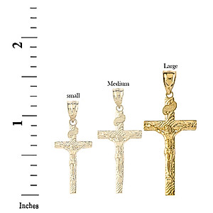 Solid 10k Yellow Gold Wood Textured Crucifix Cross Pendant (1.66")