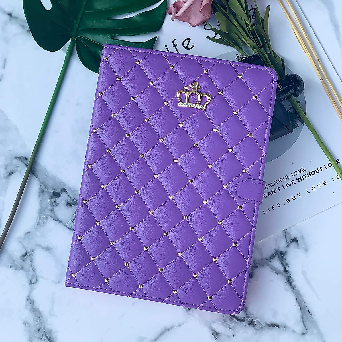 Topwin Crown Case for iPad Air 11'', iPad Pro 11 inch - Bling Diamond PU Leather Smart Auto Sleep/Wake (Purple)
