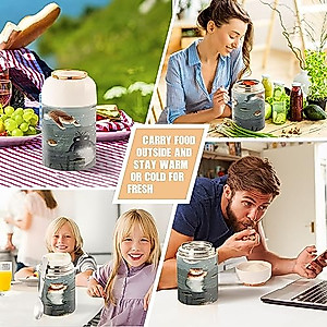 CUPADA Watercolor Cat Seamaid Food Jar, Sea Waves Fishes Insulated Hot Food Jars Vacuum 17OZ with Folding Spoon for Work Trip Picnic Camping