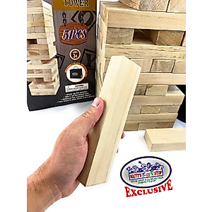 Mɑtty's Toy Stop Deluxe 51pc Giant Wood Tower Stacking Game with Storage Bag (Starts 17" Tall)