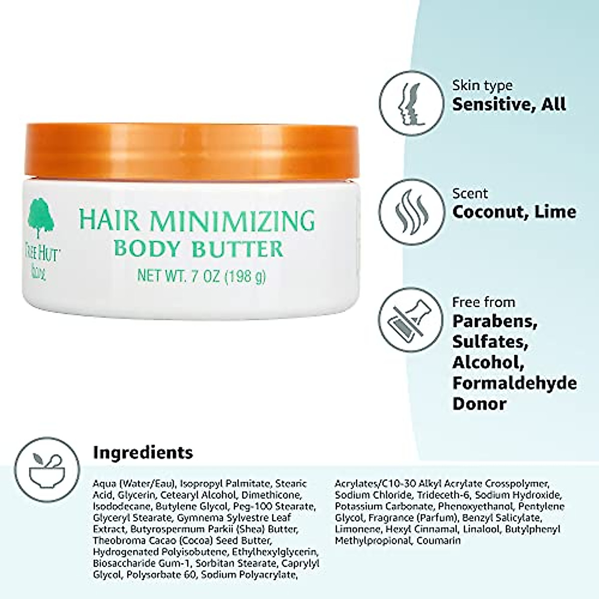 Tree Hut Bare Coconut Lime Hair Minimizing Body Butter, Basic, Coconut-Lime, 7 Fl Oz