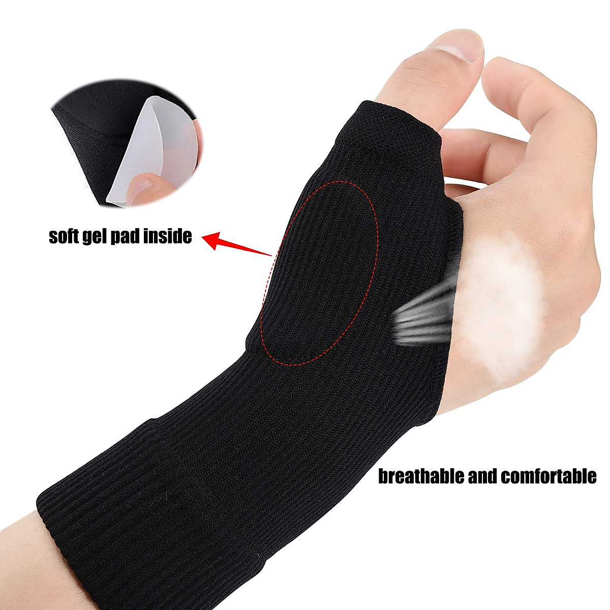 YHOUMEW Thumb Arthritis Compression Gloves(1 Pair),Breathable Wrist Support Brace Fingerless Glove with Gel Hand Injury Pads,Comfortable Carpal Tunnel for Thumb Wrist Relieve Pain