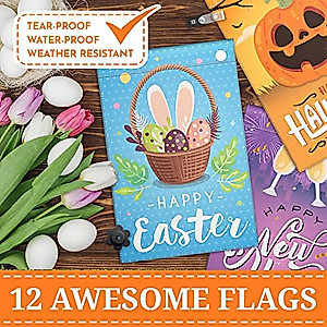 Yard Flags with Anti-Wind Clip and Stopper , Garden Flags , Garden Flag Set , Yard Flags for All Seasons 12x18 , Seasonal Garden Flags Set , Seasonal Garden Flags , Garden Flags Set (12 Flags Set)