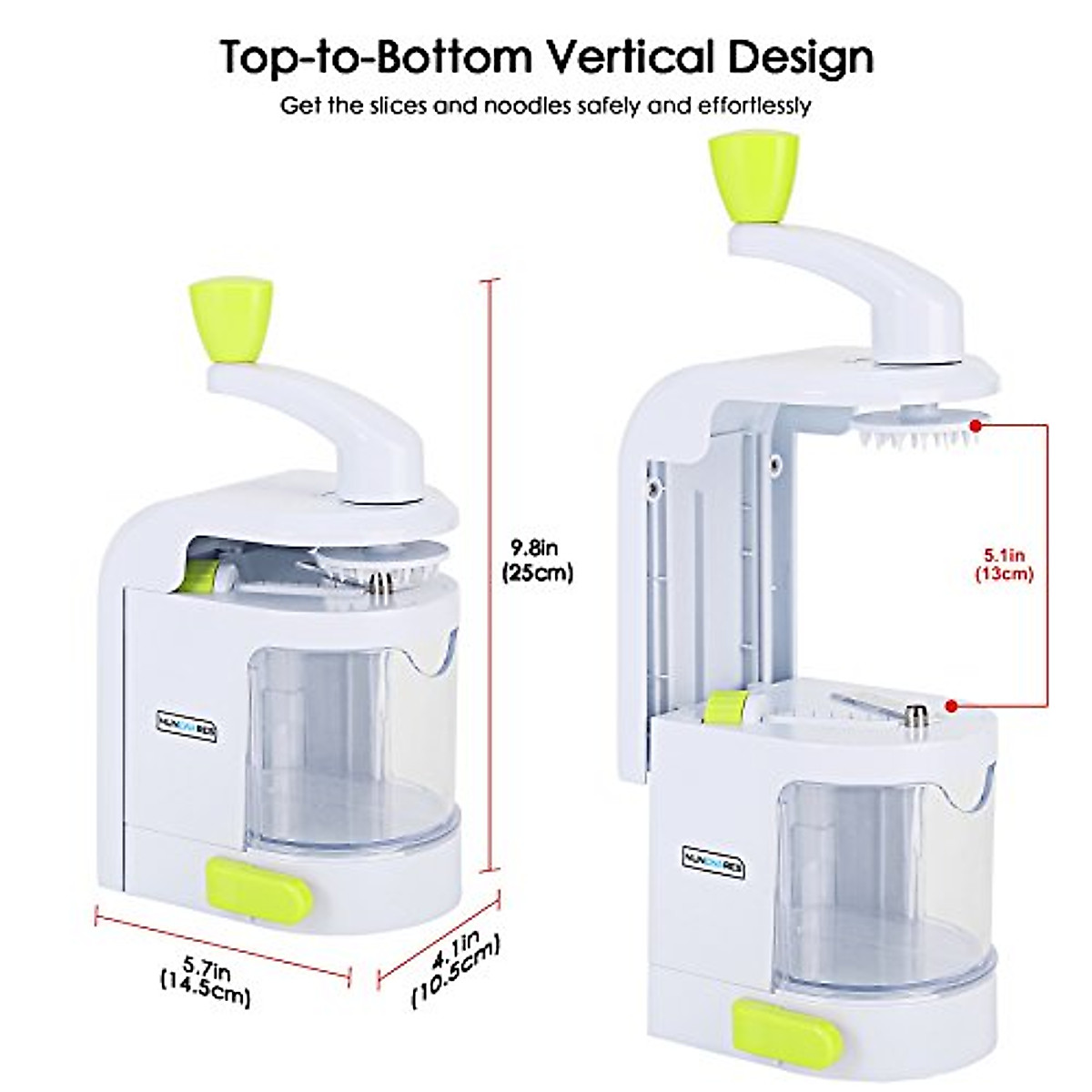Spiralizer Vegetable Slicer (4-in-1 Rotating Blades) Heavy Duty Veggie Spiralizer with Strong Suction Cup, Zucchini Spiral Noodle/Zoodle/Spaghetti/Pasta Maker ( Recipe Book and Cleaning Brush)