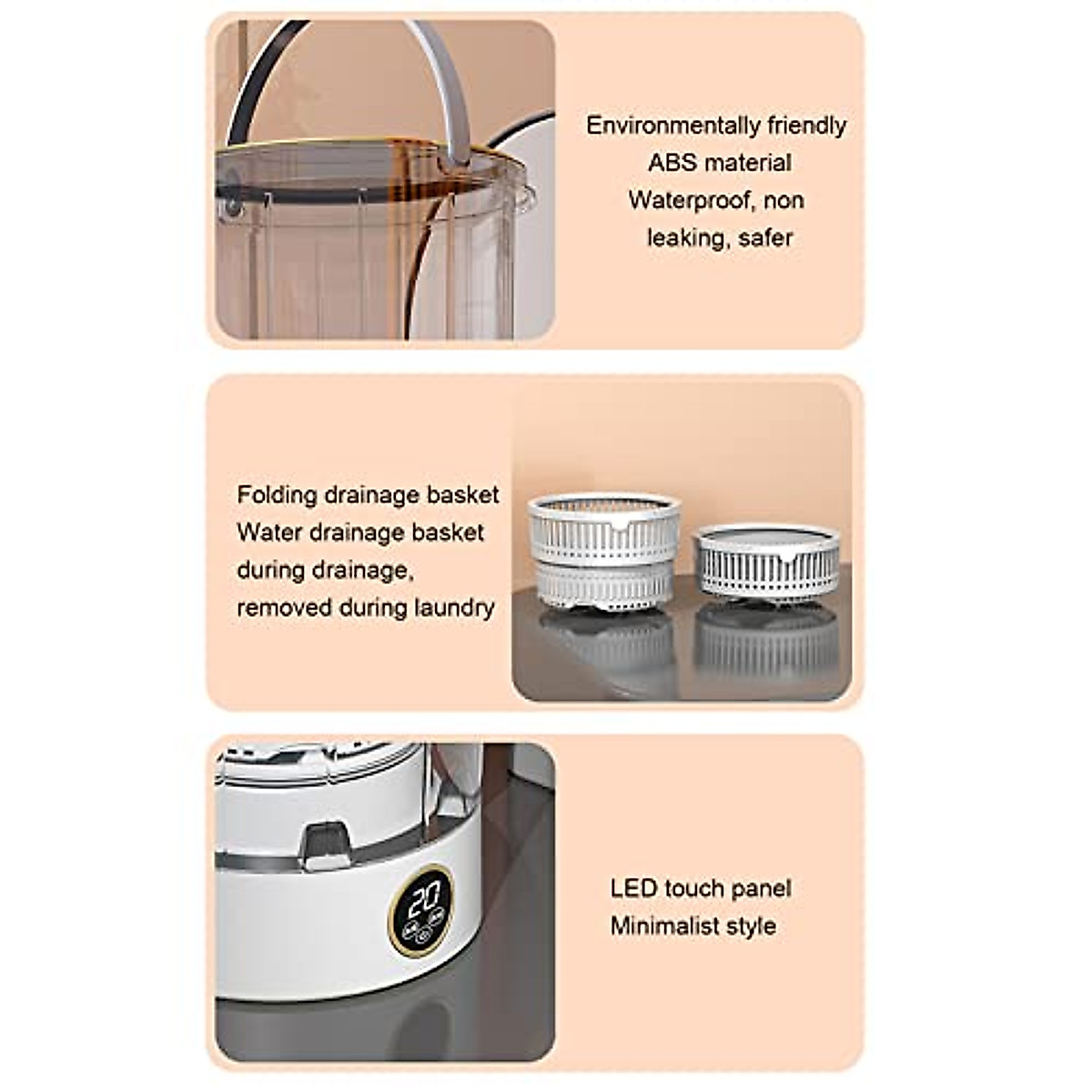 Portable Washing Machine, 6L 30W Portable Washer Small Washer with Drain Bucket Small Items, Ideal Choice for Camping, RV, Travel, Small Spaces, Lightweight and Easy to Carry