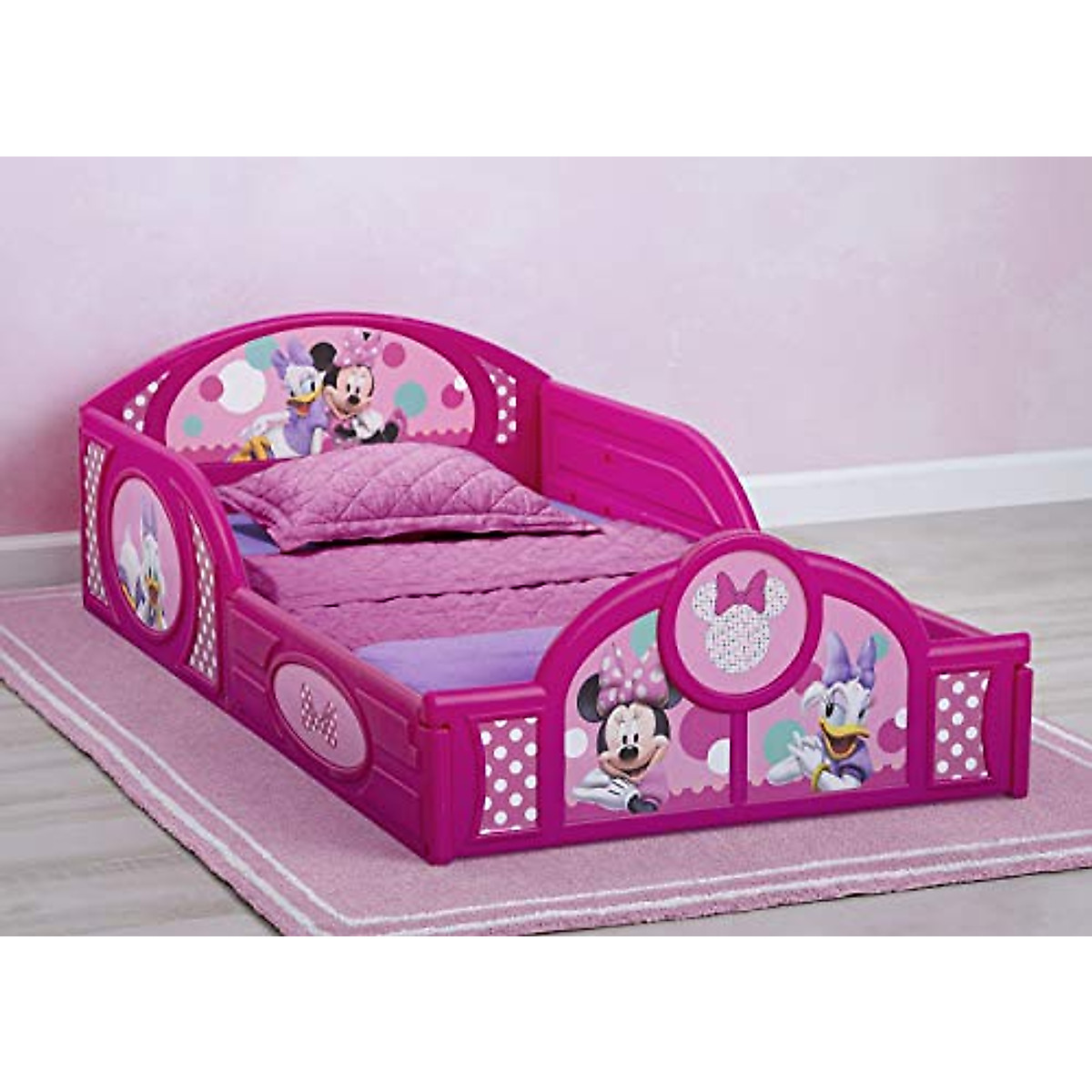 Delta Children Disney Minnie Mouse Plastic Sleep and Play Toddler Bed with Attached Guardrails