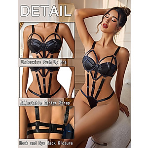 Avidlove Womens Lingerie Set Sexy Underwired Push Up One Piece Babydoll Teddy Lingerie Black Medium