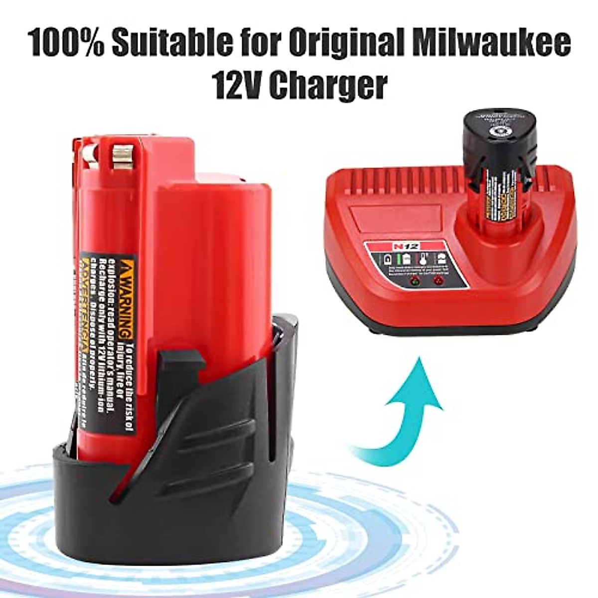 2Packs 3.0Ah 12 Volt 48-11-2430 Replacement Battery Compatible with Milwaukee 12V Battery Lithium 48-11-2430 48-11-2420 48-11-2425 48-11-2401 48-11-2402 48-11-2440 48-11-2460 Cordless Power(Orange)