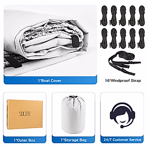 Solim Trailerable 1200D PU Heavy Duty Pontoon Boat Cover, 16-18ft Marine Grade Waterproof UV Resistant Oxford Polyester Canvas Cover, Boat Cover for Pontoon with Adjustable 16 Tie Down Straps, Gray