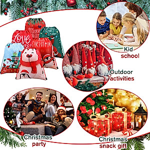 Buryeah 32 Pieces Christmas Drawstring Gift Bags 13.7 x 11.8'' Santa Treat Bag Assorted Styles Wrapping Bag Reusable Xmas Snowman Tree Christmas Bags Bulk for Kids Holiday Party Favor Supplies Gifts