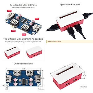 Waveshare USB HUB Box for Raspberry Pi Zero Series 4X USB 2.0 Ports Suitable for Raspberry Pi Zero Series