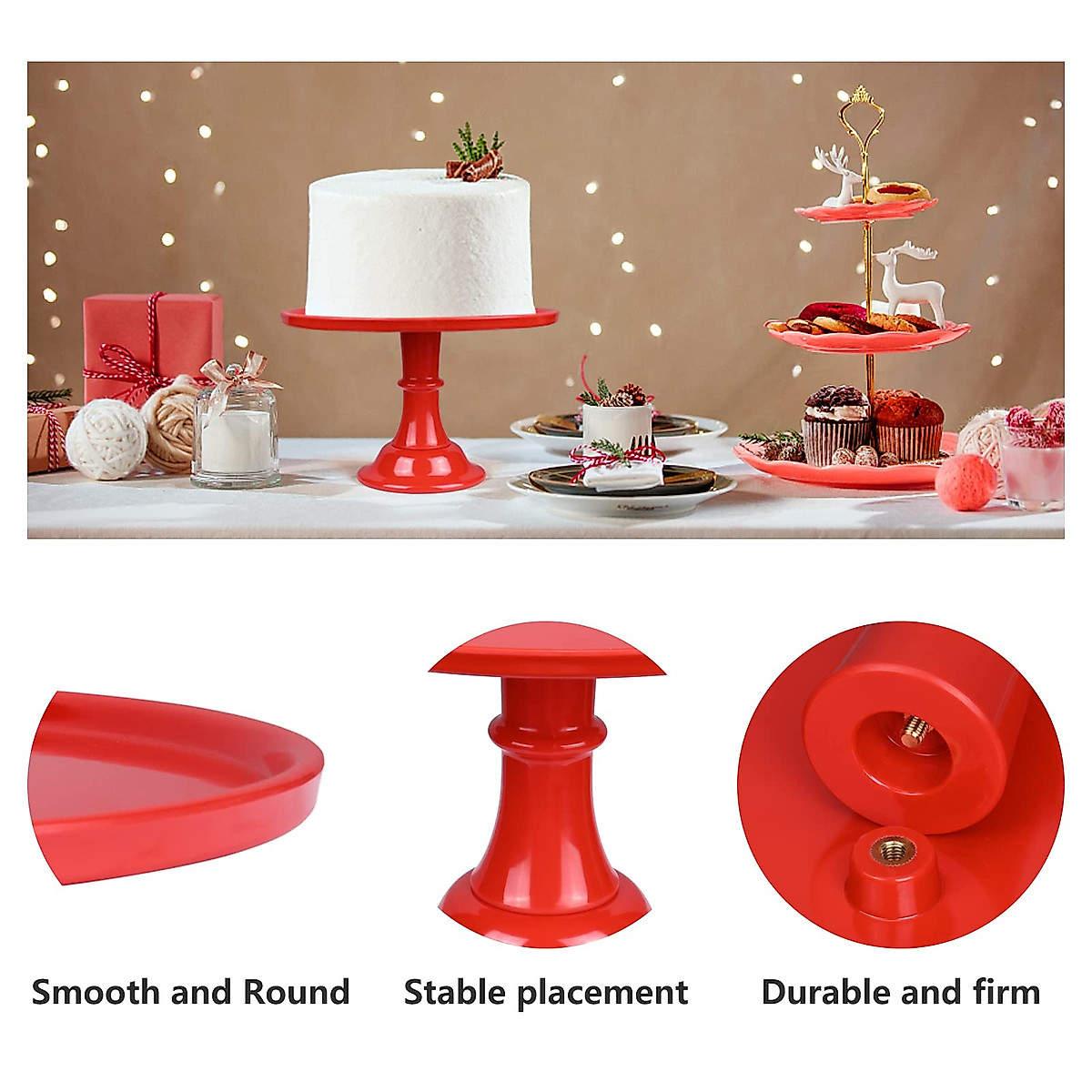 KLASKWARE Round Cake Stand 11" Melamine Cake Display Stand Dessert Cupcake Display Tray for Graduation,Wedding,Birthday,Party,Baby Shower,Anniversary,Ceremony,Christmas (Red
