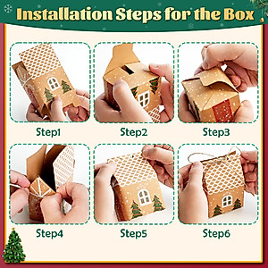 ZMLM Small Christmas Treat Boxes 20Pcs Christmas Gingerbread Boxes with 24 Ornaments Tags, Mini Christmas Gift Boxes Candy Cookie Boxes Kraft Wrapping Paper Gift Wrap Bags for Xmas Party Favors Gifts