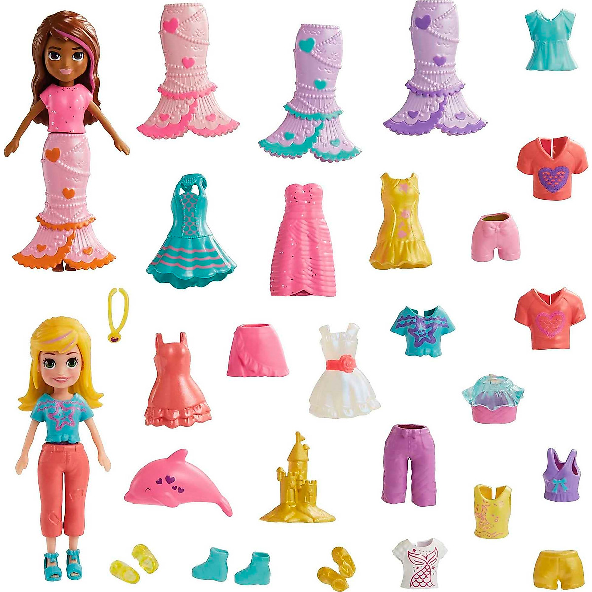 Polly Pocket Travel Toy with Two (3-inch) Dolls & 25 Accessories, Outer Space Fashion Pack with 2 Glow-in-The-Dark Pieces