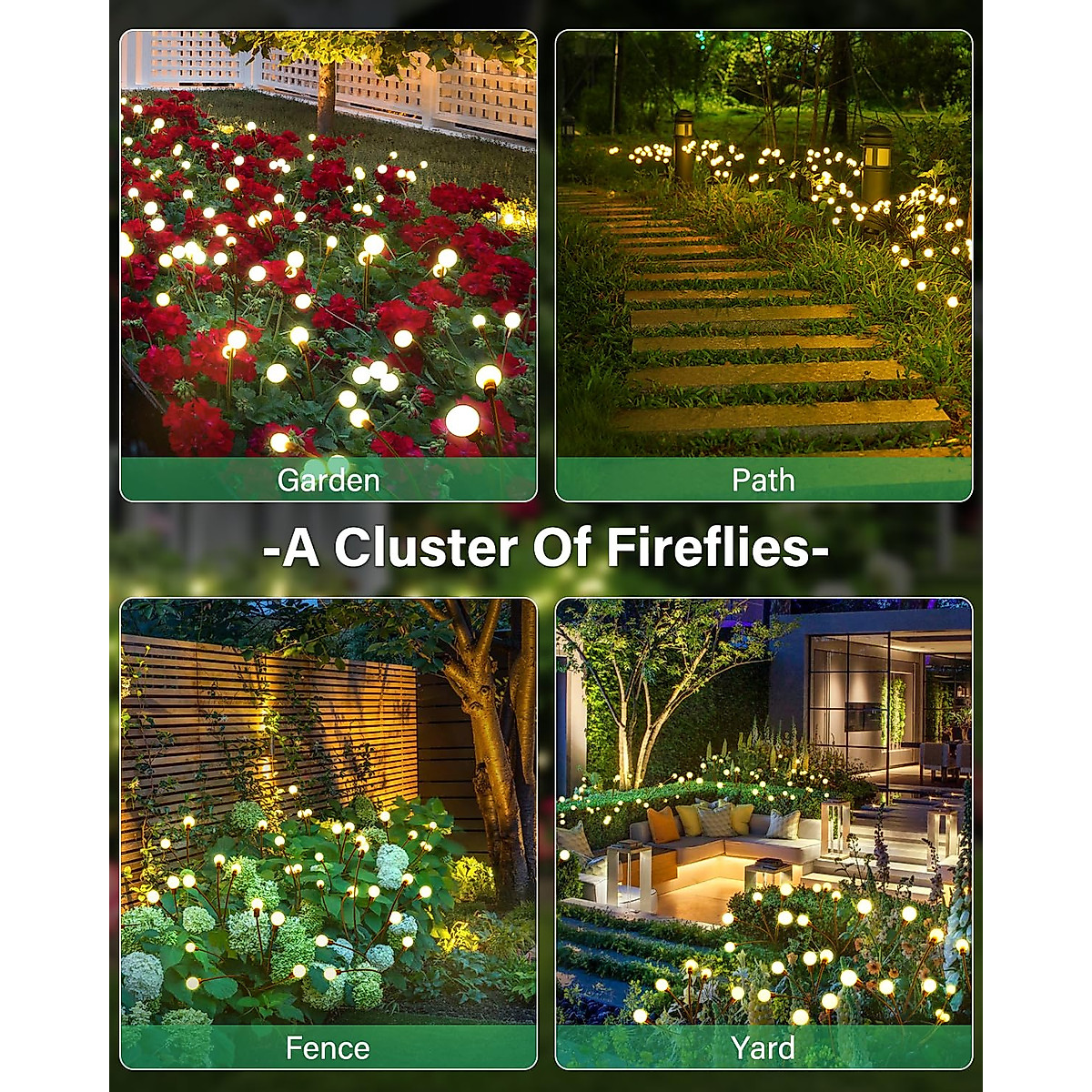 4 Pack 48 Big LEDs Solar Garden Lights-Firefly Lights Solar Outdoor Waterproof-2 Lighting Mode Solar Swaying Pathway Lights, Sway By Wind-Warm White Outdoor Solar Lights For Yard Patio Landscape Lawn