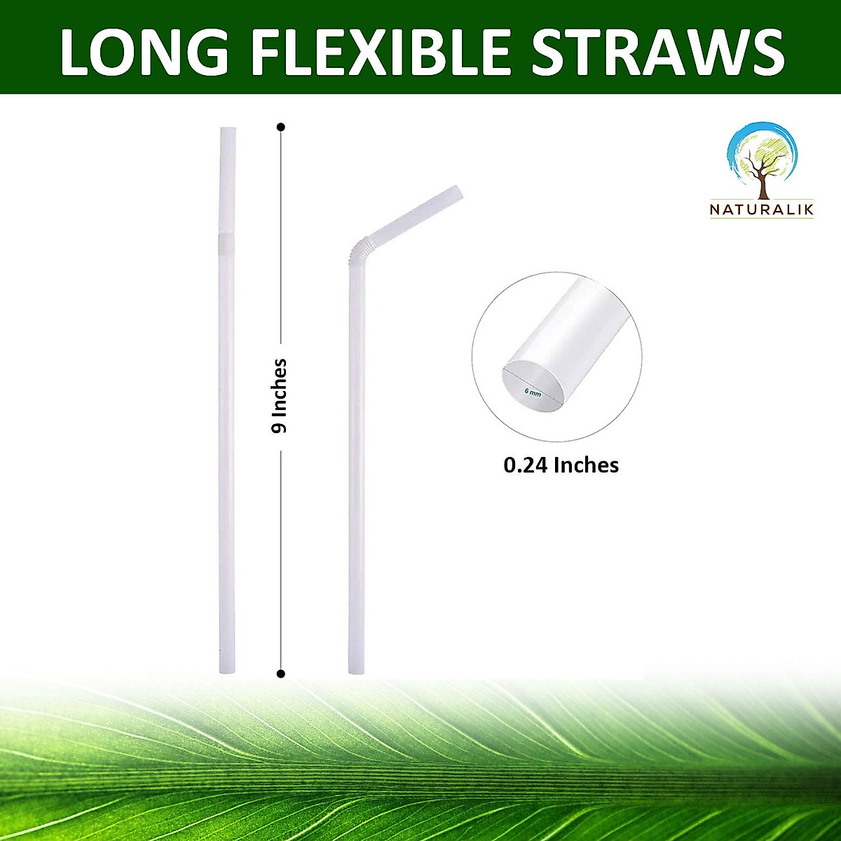 Naturalik 250 Pack Biodegradable Plant Based Straws- 9" Long Straws- 100% Compostable- Flexible Straws Eco-Friendly- Plastic Free Drinking Straws- Bendy Straws for Smoothies, Party Decorations (PLA)