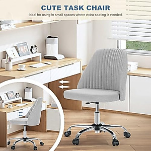 DUMOS Fashion Small Wheels Cute Vanity Swivel Back Mid Century Modern Armless Home Desk Task Chair for Bedrooms, Office, Dressing Room, Study, Grey