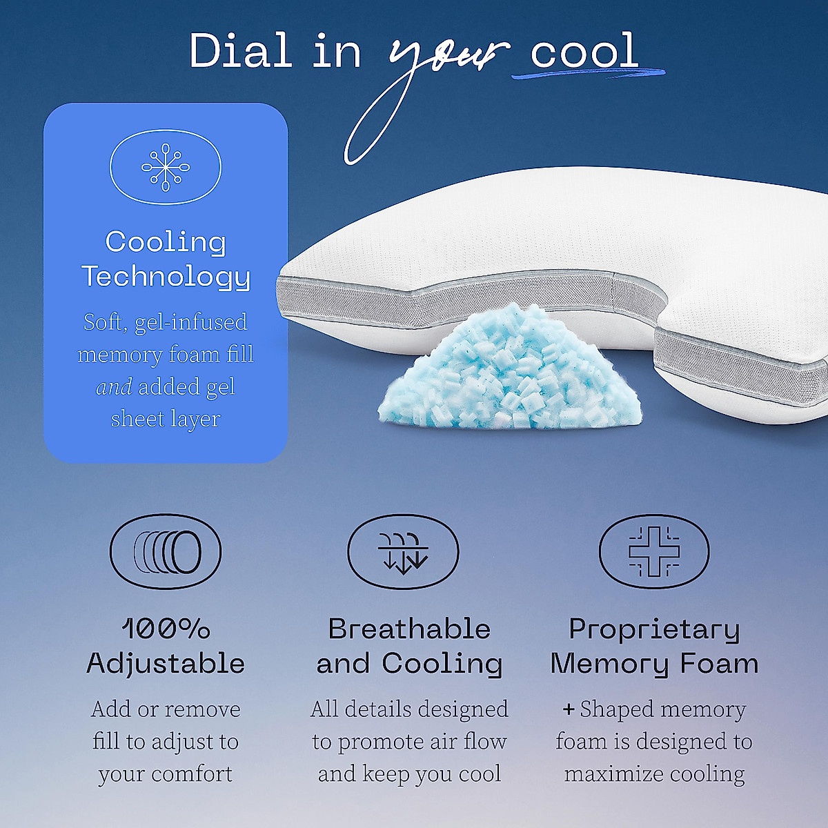 Coop Home Goods Eden Cool+ Cut-Out Adjustable Pillow Queen with Cooling Gel & Shoulder Cut-Out for Head Support, Side Sleeper Pillow, Neck Support for Sleeping, CertiPUR-US/GREENGUARD Gold