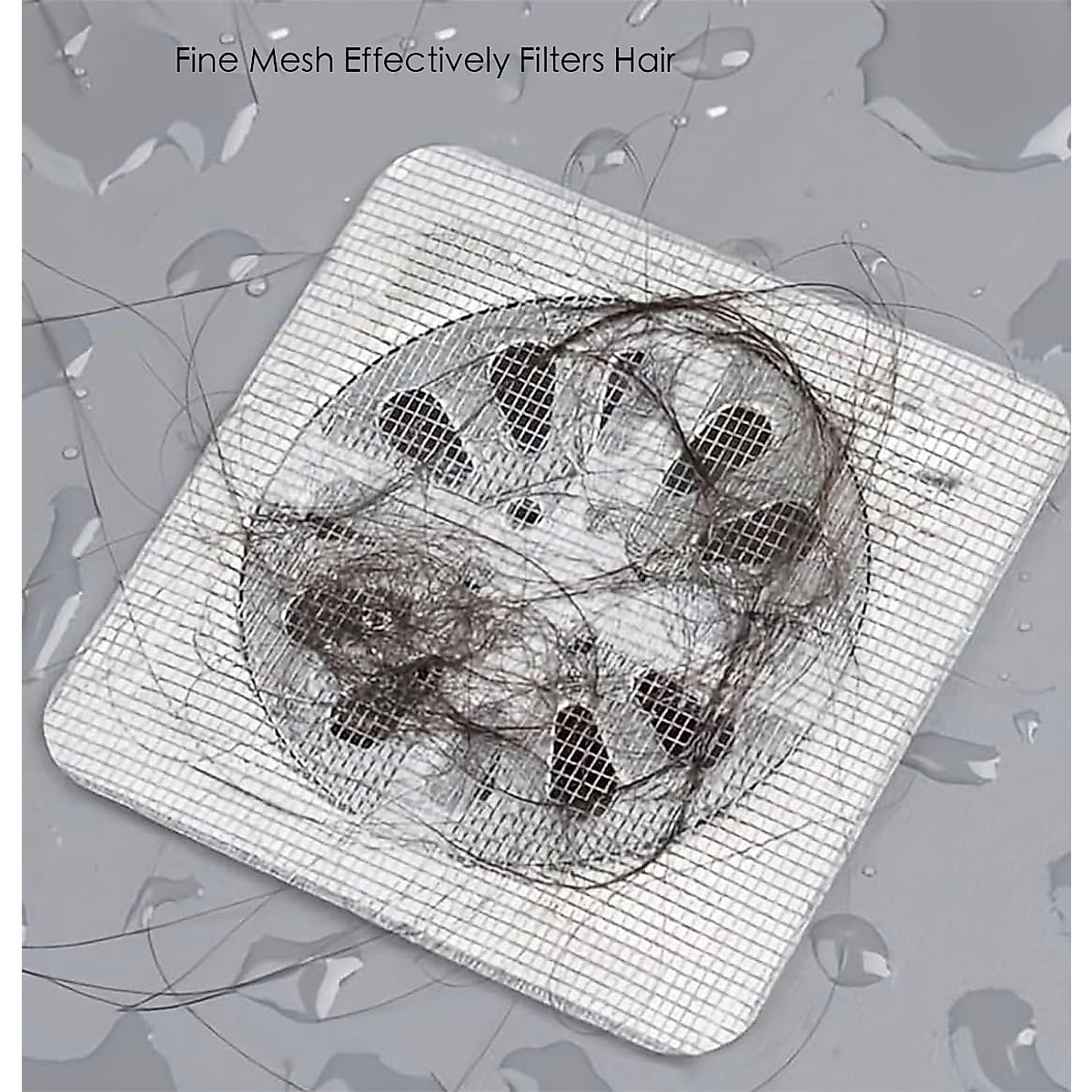 JUNYINUO 4"" X 4"" Disposable Square Shower Drain Hair Catcher, Drain Hair Catcher,Flat Shower Drain Cover Mesh Stickers, Bathroom, Laundry, Bathtub, Kitchen, Sink for Human and Pet Hair 200PCS, Gray