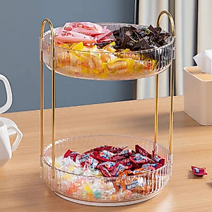 RETOONGKING Rotating Makeup Organizer，2 Tier Lazy Susan Spinning Skincare Organizer,360 Rotating Perfume Organizer, Large Capacity Cosmetics Storage Box Vanity Shelf Countertop (2 Tiers,Clear)