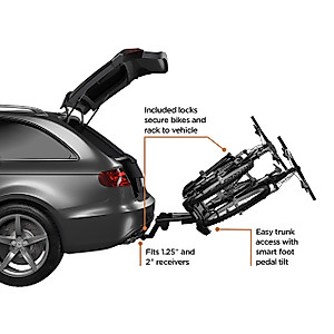 Thule EasyFold XT 2 Hitch Bike Rack - E-Bike Compatible - Fits 2" and 1, 1/4" receivers - Tool-Free Installation - Fully Foldable - Easy Trunk Access - Fully Locking - 130lb Load Capacity