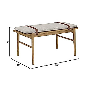 Nathan James Gugan Mid-Century Wooden Bench Seat, End of Bed Bench with Removable Fabric Cushion for Indoor Dining Room, Bedroom and Entryway, Light Brown/Ivory