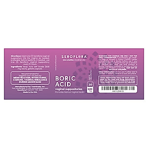 Seroflora Boric Acid Vaginal Suppositories 600 mg 28 Capsules - Boric Acid Pills for Women - Vaginal Health pH Balance for Women - Supports Vaginal Odor Control