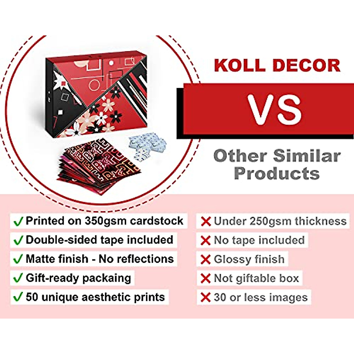 KOLL DECOR Red Aesthetic Room Decor Wall Collage Aesthetic - 50 Set 4''x6'' Prints Neon Dark Red photo Wall Collage Kit Decoration Pictures for Teen Girls Academia Bedroom Posters