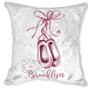 Girls Love A Monogram Reversible Silver Custom Pillow| Ballet Slipper Personalized Sequin Pillow| Girl Ballet Gift| Girl Ballet Dance Bedding| Personalized Pillow| Ballet Shoes Personalized Sequin