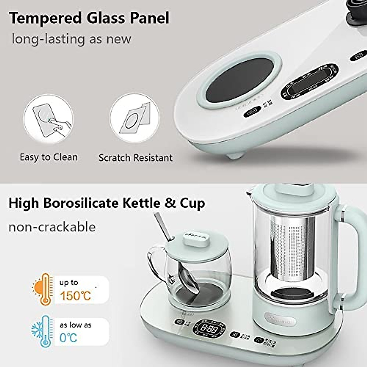 Bear YSH-C06N1 Health Pot, Electric Kettle with Cup Warmer, Glass Kettle for Coffe Tea with Infuser, Pre-set, Temperature Control, 300ml & 600ml