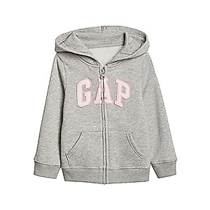 GAP Baby Girls Logo Zip Hoodie Sweatshirt, Heather Grey, 0-3 Months US