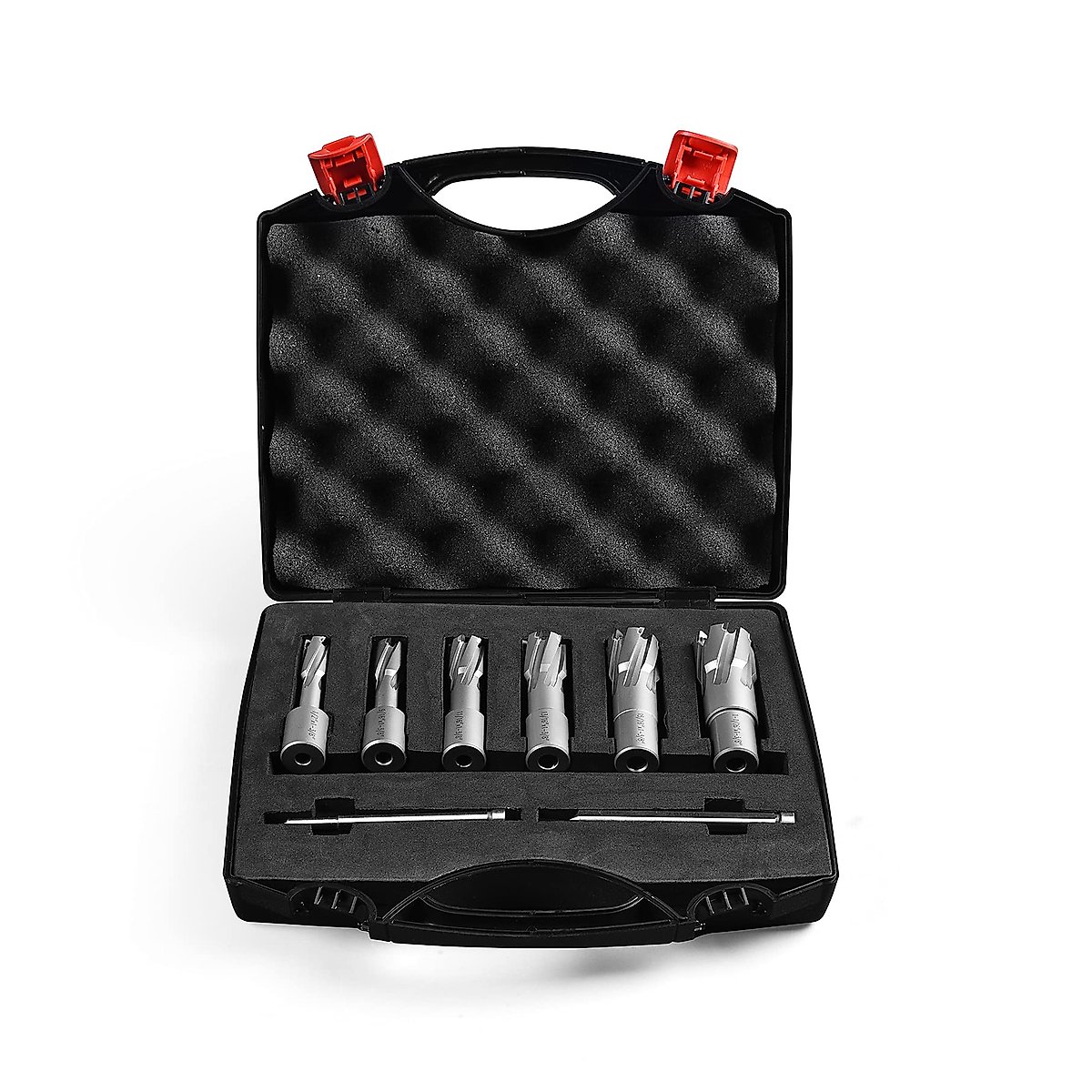 Annular Cutter Set Carbide 8pcs JESTUOUS 3/4 Inch Weldon Shank 1-3/8 Cutting Depth and Cutting Diameter from 1/2 to 1-1/16 Two Flat TCT Bit for Drill Press with 2 Pilot Pins