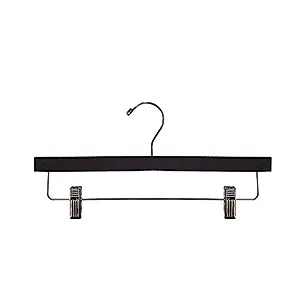 NAHANCO 2214RCCH10 14” Wooden Skirt Slack Hangers with Chrome Hardware Black (Pack of 10)