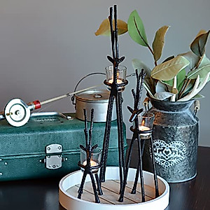 Rustic Reindeer Votive Candle Holders, Set of 3, Handmade, Forged Black Aluminum, Glass Cups, 10.25, 14.25, and 20 Inches