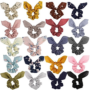 AOPRIE Chiffon Hair Bunny Ear Scrunchies with Bow - 20Pcs Elegant Hair Elastics, Ponytail Holders & Soft Hair Bands