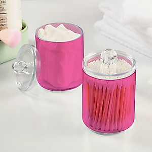 Hot Pink Qtip Dispenser Apothecary Jars Bathroom Qtip Holder Storage Canister 10 Oz Plastic Jar for Cotton Ball Swab Round Pads Floss 4pcs
