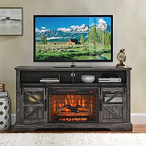 Electric Fireplace 60 Inch Electric Fireplace with Door Sensor Entertainment Center - Dark Country Oak