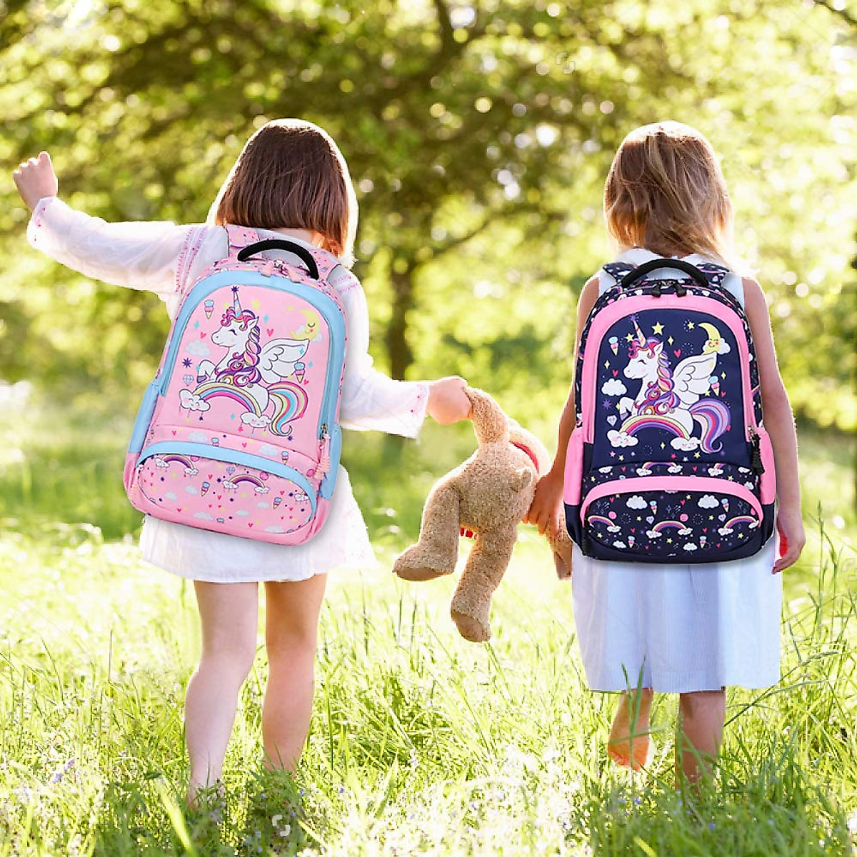 Meisohua Unicorn School Backpack for Girls Cartoon Backpack for Kids School Bag 3pcs Sets with Lunch and Pencil Bag