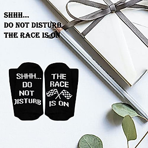 2PAIRS Racing Game Gift Race Car Gift SHH Do Not Disturb The Race Is On Racing Fans Gift Socks (Race is on)