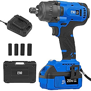 Prostormer Cordless Impact Wrench 1/2 Inch with Brushless Motor, 370Ft-Lbs High Torque Impact Wrench Set with 20V Battery and Fast Charger, Powered Impact Gun for Car Tire Lug Nuts
