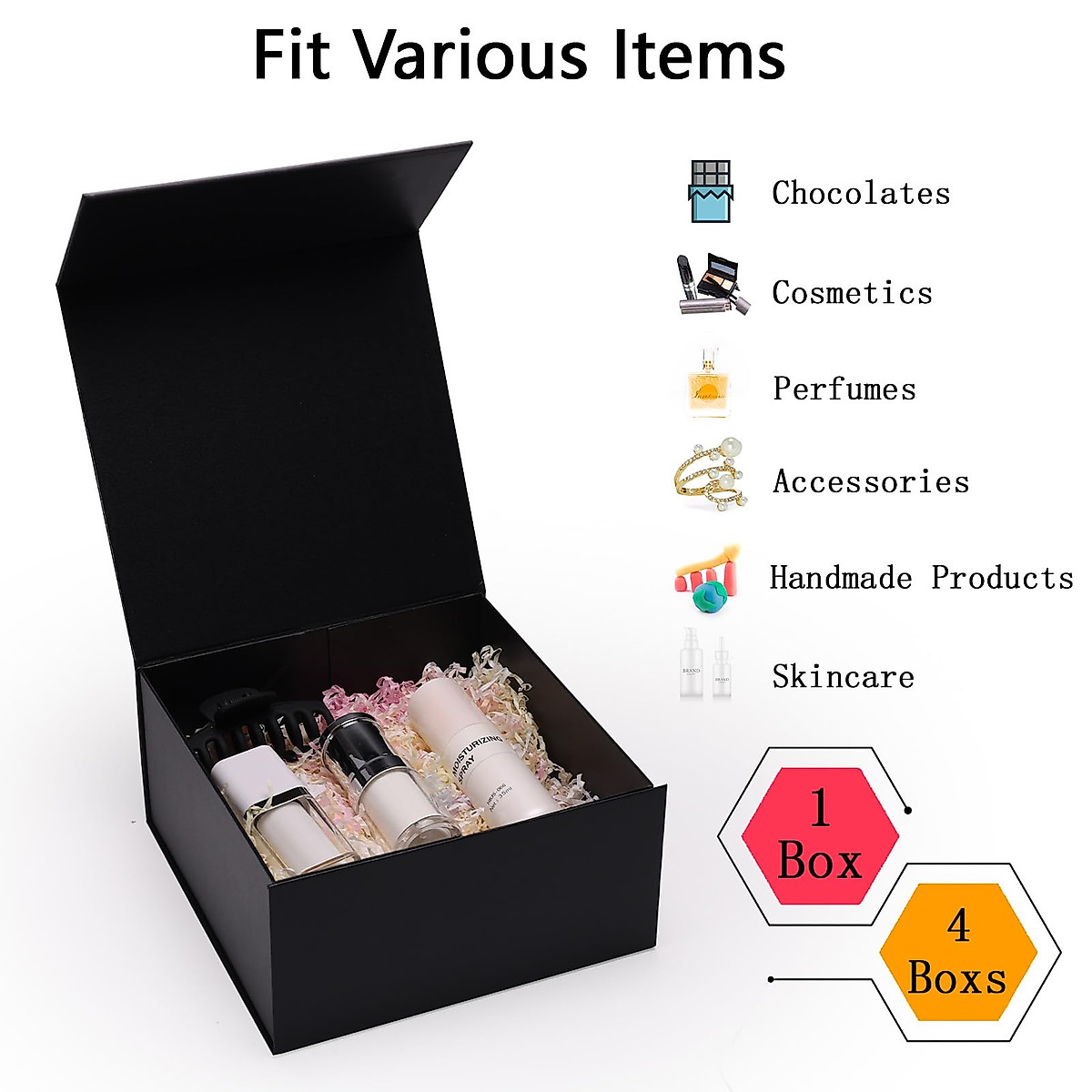 Ditwis 8x8x4 Inches Gift Box with Magnetic Closure Lid, Black Magnetic Boxes for Wedding, Groomsmen Bridesmaid Proposal, Birthdays, Mother's Day, 1 Pack