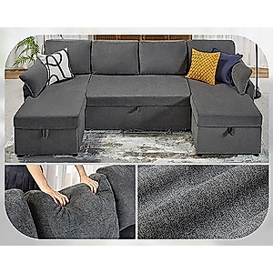 VanAcc Sleeper Sofa, 110 inch Oversize - 2 in 1 Pull Out Bed, Sectional Sleeper Sofa with Double Storage Chaise for Living Room, Grey Linen Couch