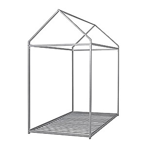 YuiHome House Bed Frame Twin Size, Kids Bed Frame Metal Platform Bed Floor Bed for Kids Boys Girls No Box Spring Needed ，Silver