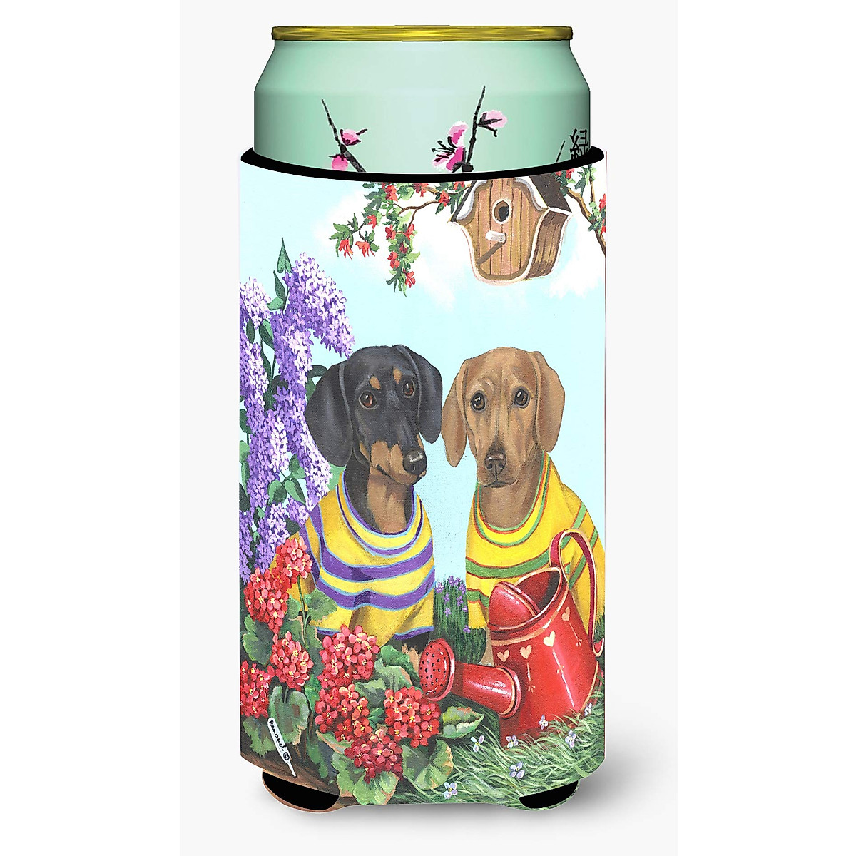 Caroline's Treasures PPP3080TBC Dachshund Blooms Tall Boy Hugger Can Cooler Sleeve Hugger Machine Washable Drink Sleeve Hugger Collapsible Insulator Beverage Insulated Holder
