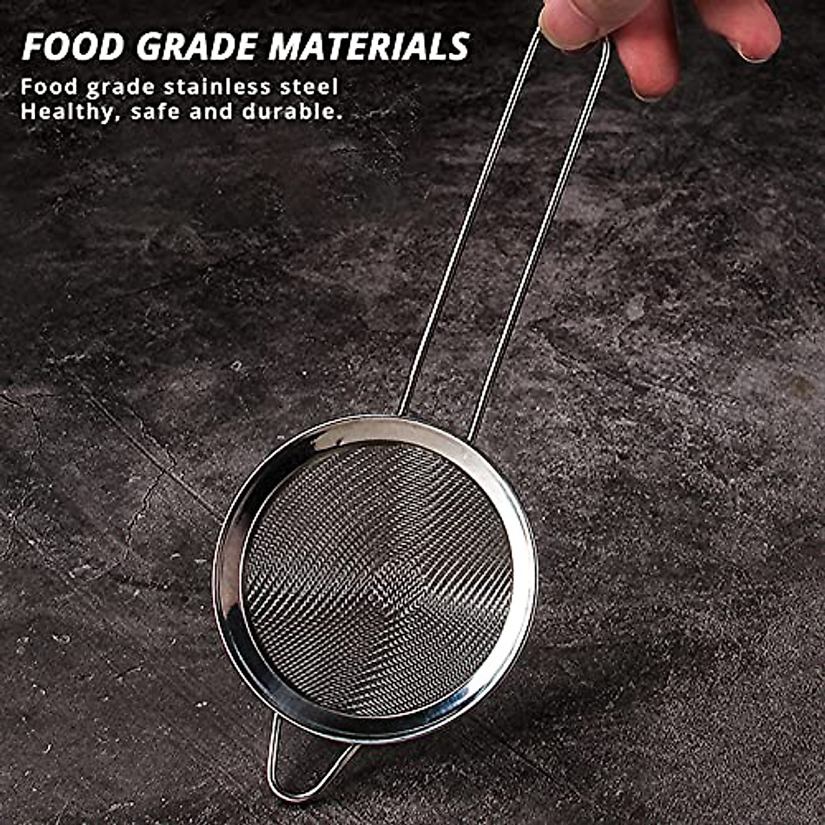 KUFUNG Fine Mesh Sieve Strainer Stainless Steel Cocktail Strainer Food Strainers Tea Strainer Coffee Strainer with Long Handle for Double Straining Utensil (S, Gray)