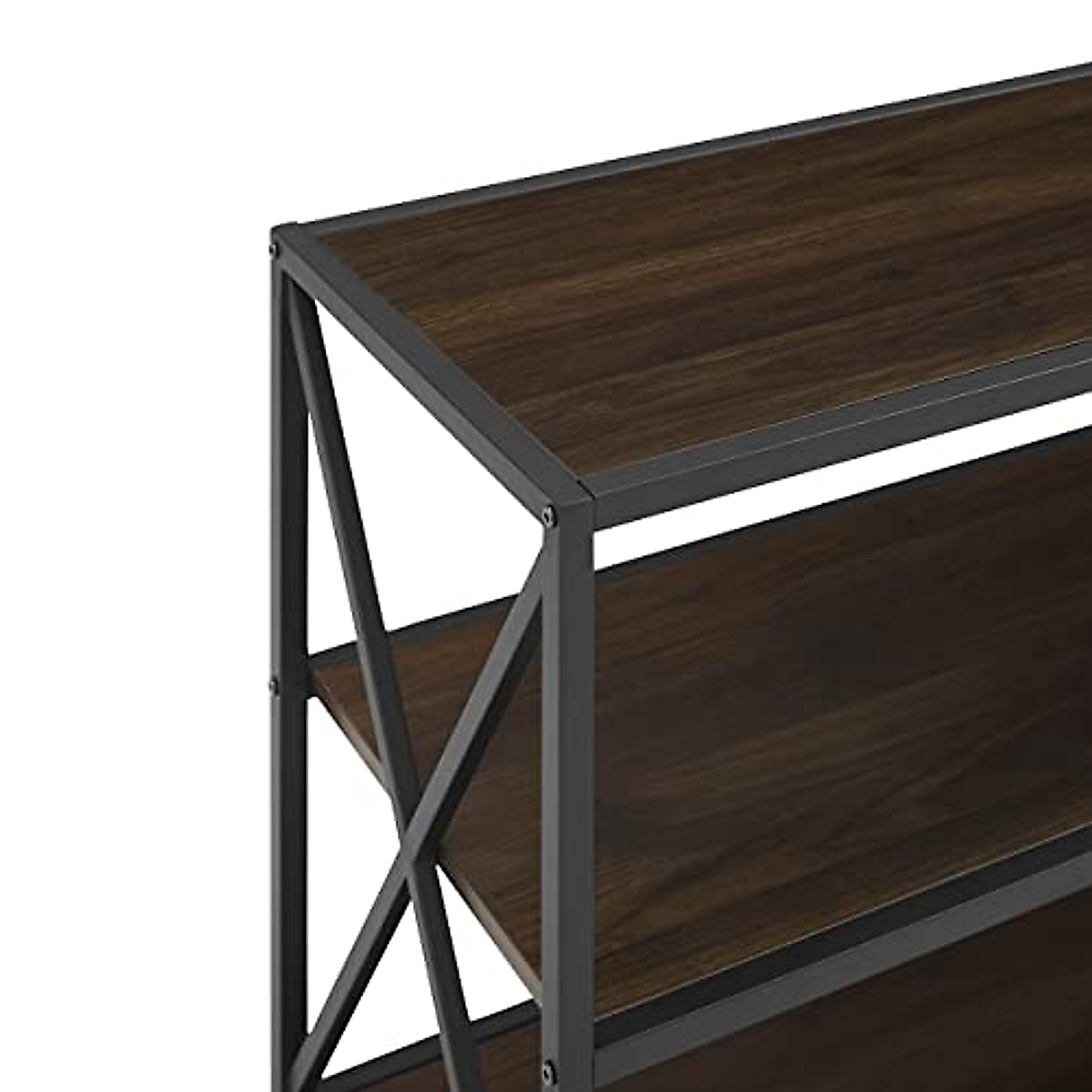 Walker Edison 2 Tier Open Shelf Industrial Wood Metal Bookcase Tall Bookshelf Home Office Storage, 40 Inch, Dark Walnut