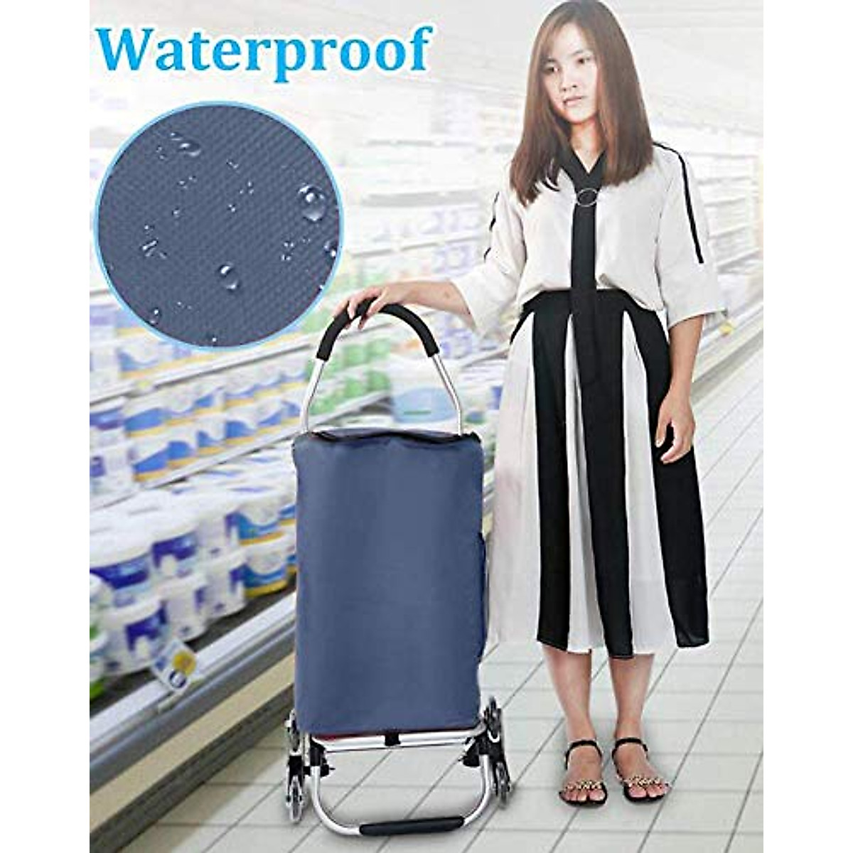 ATAAY Shopping Trolley, 2in1 Folding Shopping Cart & Hand Truck Super Loading 50kg - Labor Saving for Stair Climbing with Adjustable Bungee Cord (B: Blue)