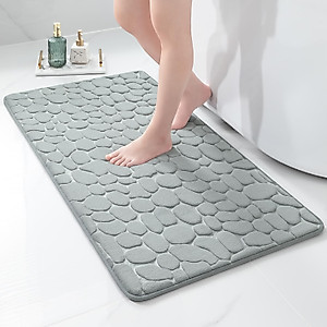 YIHOUSE Memory Foam Runner Rug, Cobblestone Bathroom Runner Rugs Super Water Absorbent Bath Mats for Bathroom Machine Washable Bath Rugs Runner for Hallway Bedroom Laundry Room(24 x 47,Light Gray)