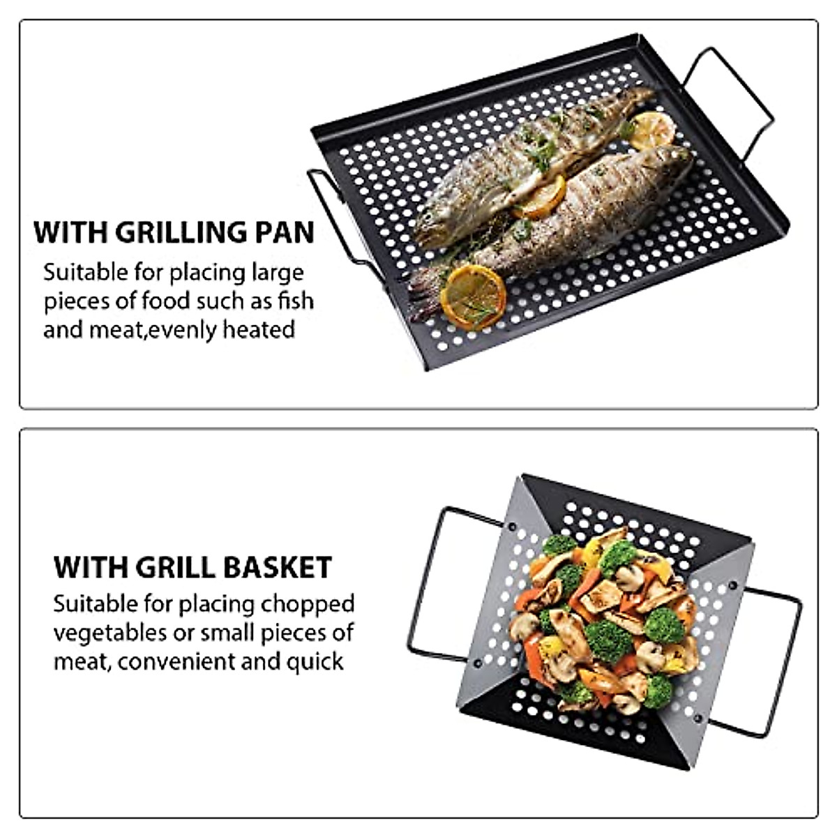 2 Pack Grill Basket, Grilling Pan Nonstick Grill Topper with Holes, BBQ Grill Tray Vegetable Grill Pans for Outdoor Grill, Grill Cookware Grill Accessories for Vegetable, Meat, Fish